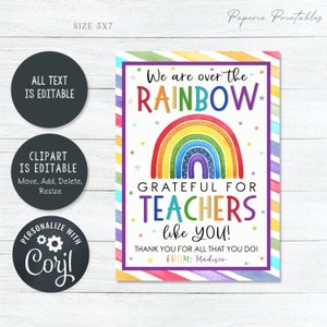 EDITABLE Rainbow Teacher Appreciation Gift Tag, Grateful Teacher Tag ...