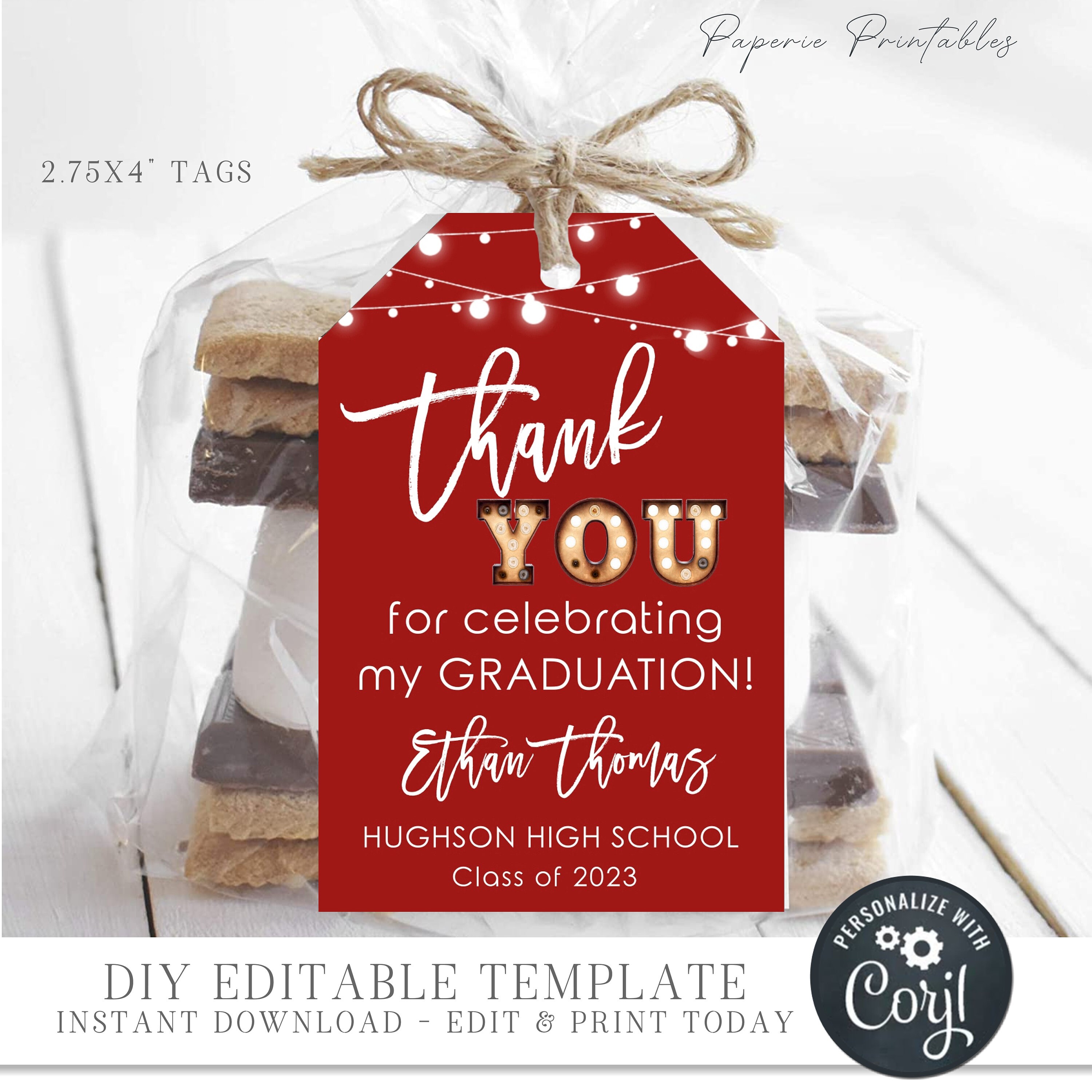 EDITABLE Graduation Gift Tags Color Match School Colors - Etsy