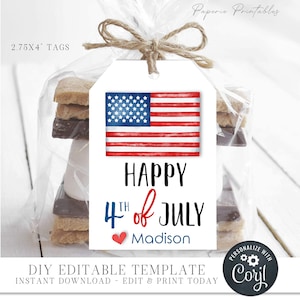 Editable Happy 4th of July Tags, American Flag Tag, Happy 4th of July ...