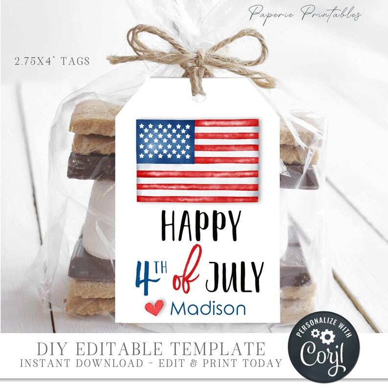 Editable Happy 4th of July Tags American Flag Tag Happy 4th - Etsy