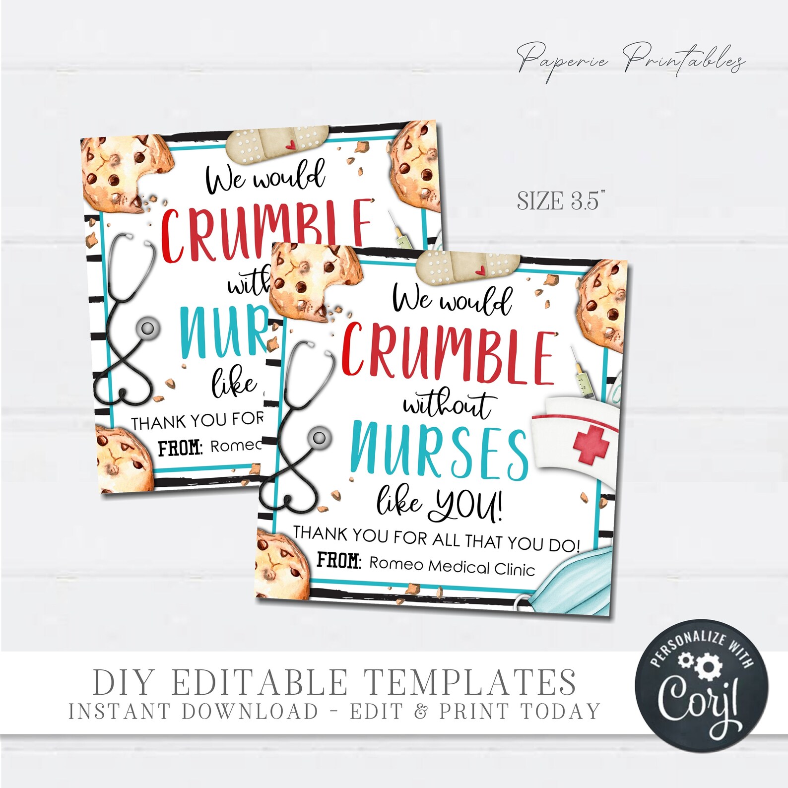 Editable Cookie Nurse Appreciation Gift Tags (DIY Wcorjl) #NAF11 - Etsy