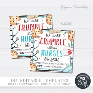Editable Cookie Nurse Appreciation Gift Tags (DIY Wcorjl) #NAF11 - Etsy