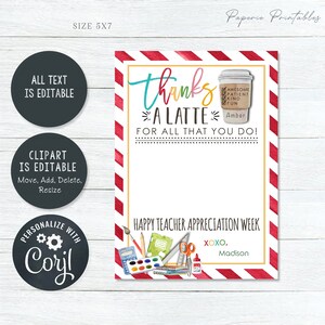 EDITABLE Teacher Appreciation Coffee Gift Card Holder, Thanks a LATTE ...