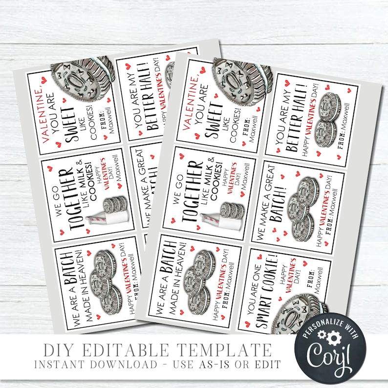EDITABLE Cookie Valentine Cards Cookie Valentine Tags School - Etsy