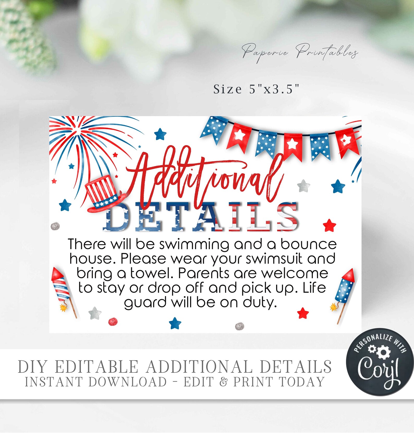 Editable 4th of July Birthday Insert Cards Additional Details | Etsy