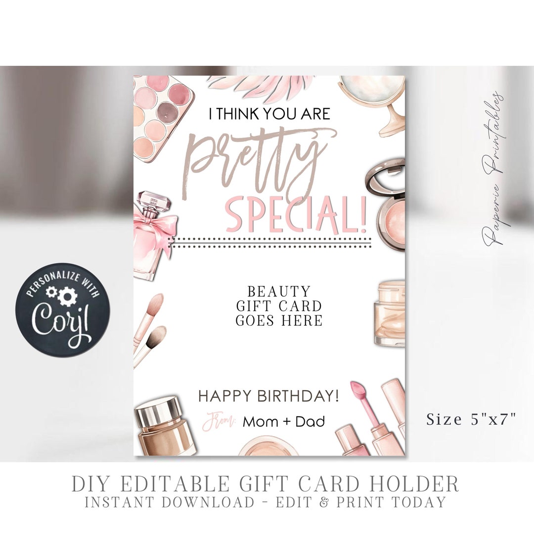 Editable Beauty Birthday Gift Card Holder: Pretty Special DIY (digital ...