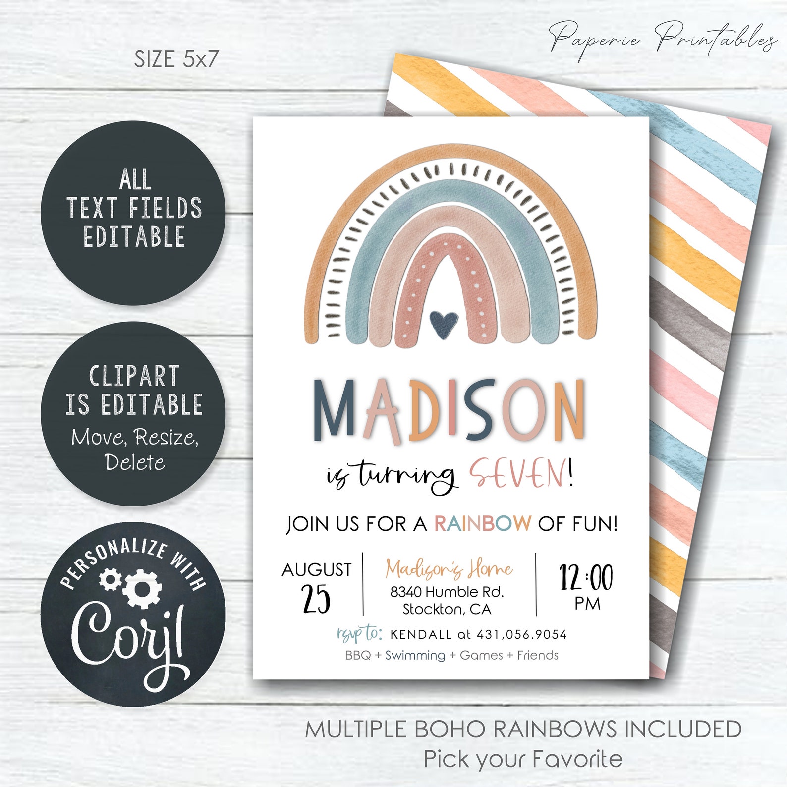 EDITABLE Boho Rainbow Birthday Invitation Rainbow Invitation - Etsy