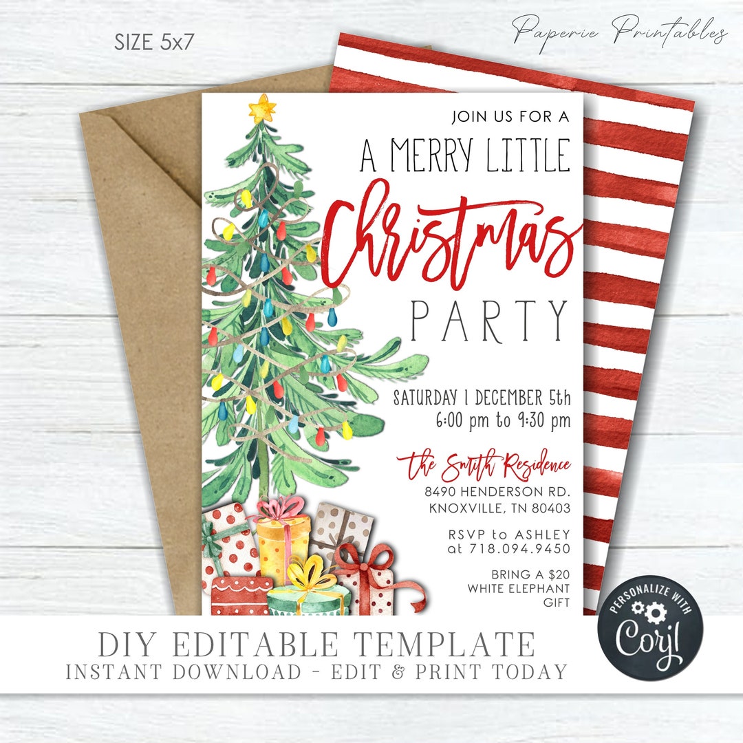 Editable Christmas Party Invitation Template: DIY Corjl (5x7) - Etsy