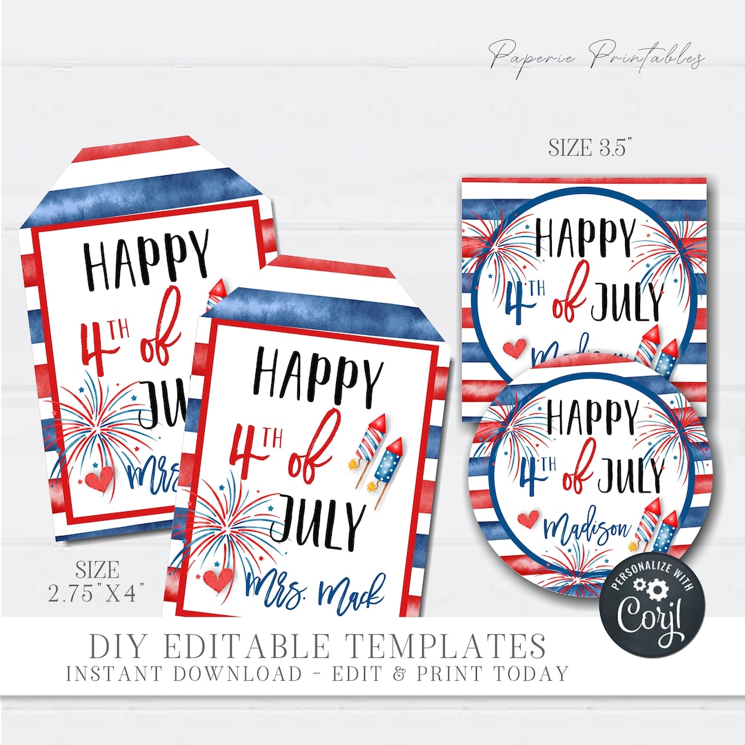 Editable 4th of July Gift Tags: Patriotic Party Favors (DIY Corjl ...