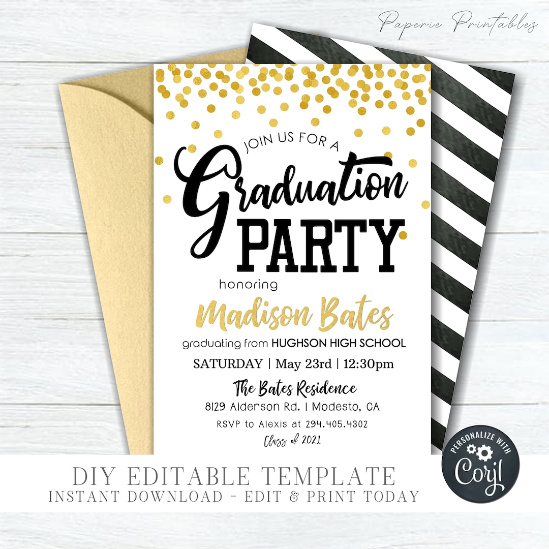 EDITABLE Graduation Party Invitation, Gold Foil Graduation Party ...