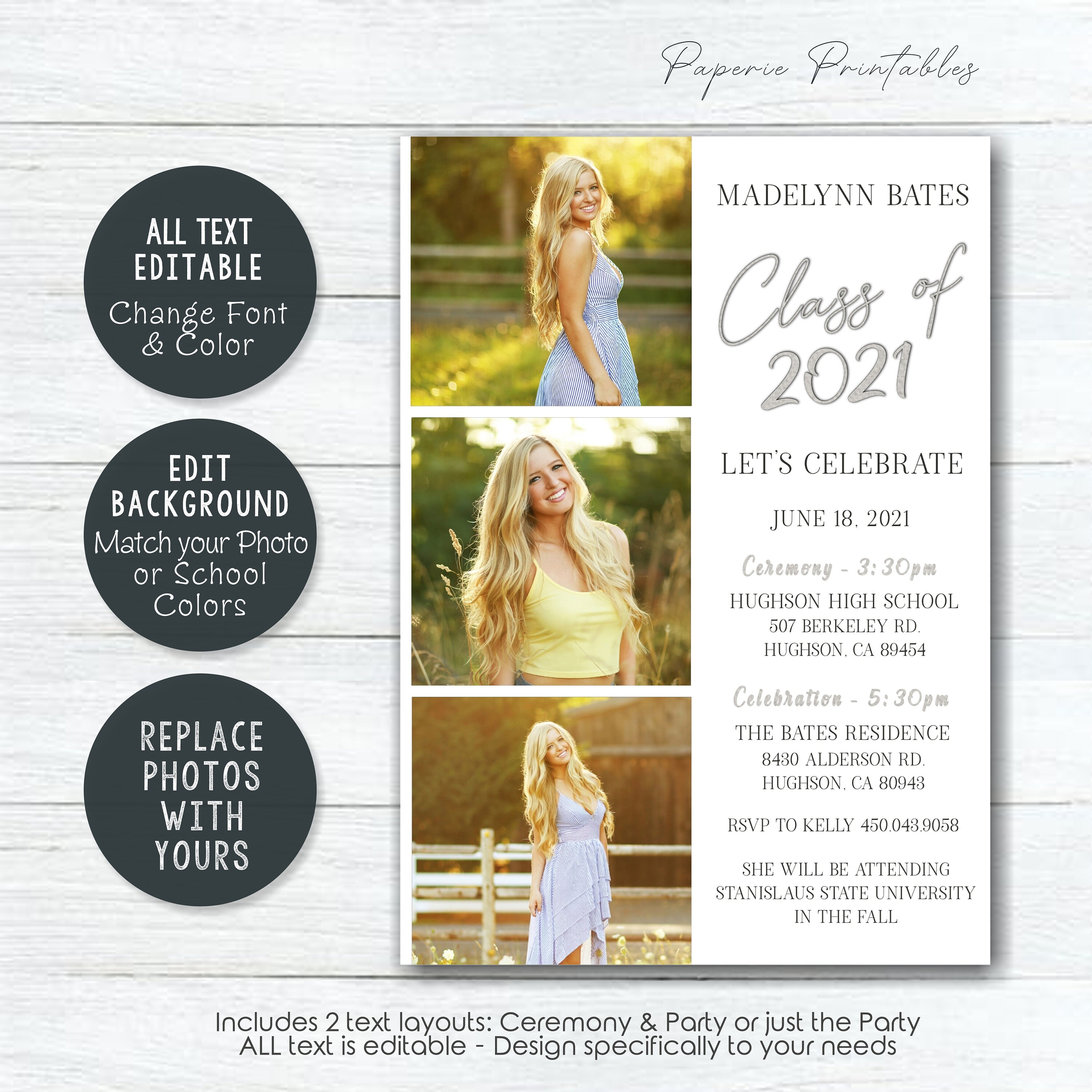EDITABLE Graduation Party Invitation 2022 Class of 2022 | Etsy UK