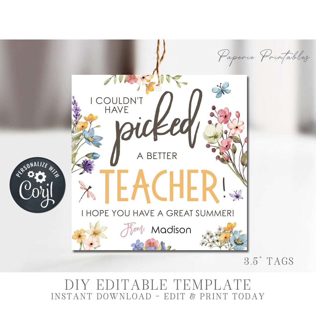 EDITABLE End of School Gift Tag, Flowers End of School Gifttag, Picked ...