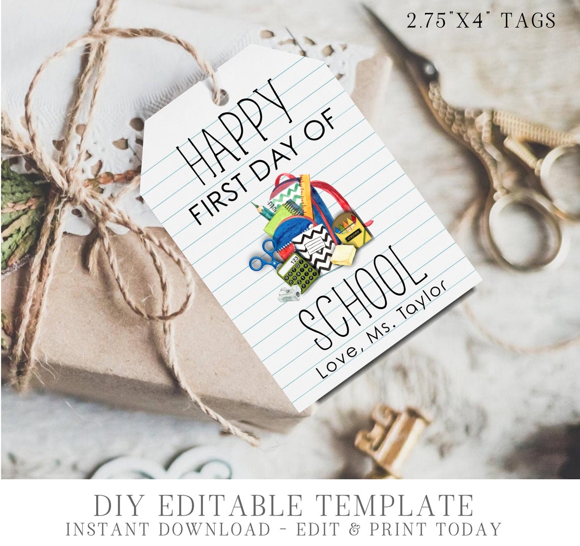 EDITABLE First Day of School Printable Tag Back to School | Etsy