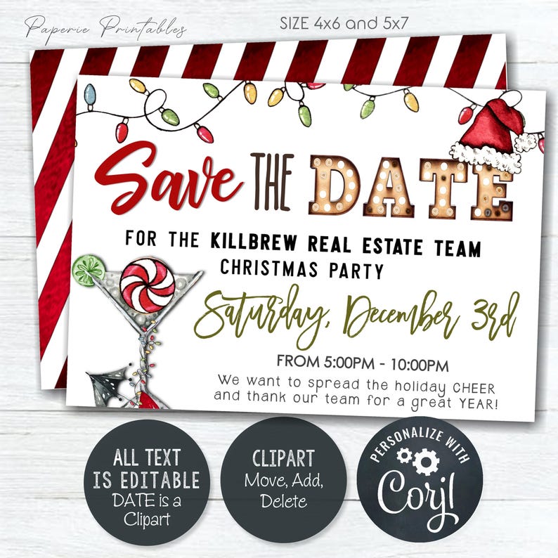 Editable Christmas Party Save the Date: Cocktail Invitation (DIY Corjl ...