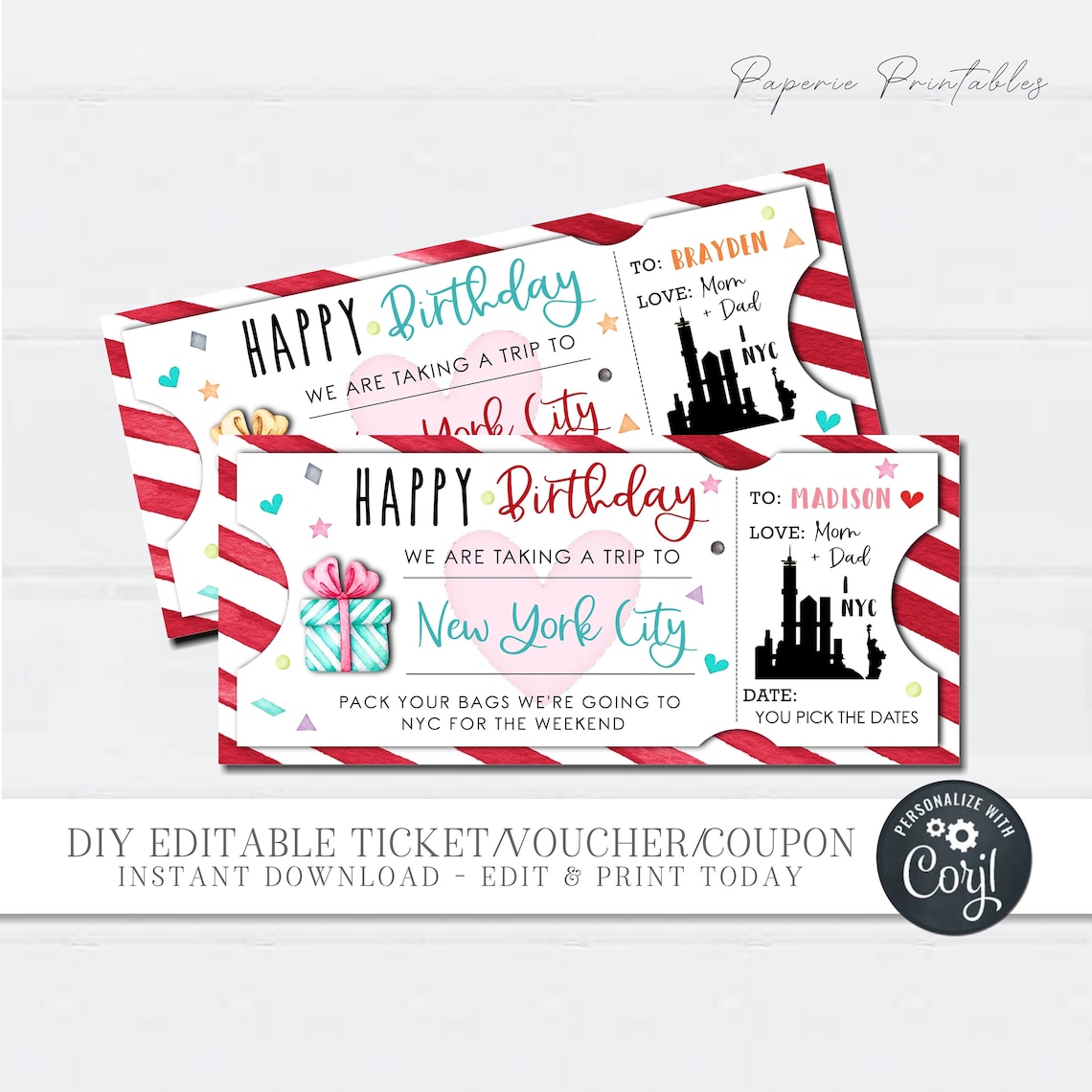 EDITABLE NYC Trip Gift Voucher Birthday Gift Coupon New York - Etsy