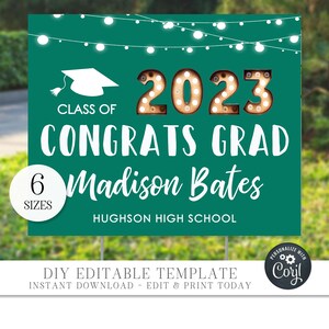 EDITABLE Graduation Yard Sign Class of 2023 Graduation Sign - Etsy
