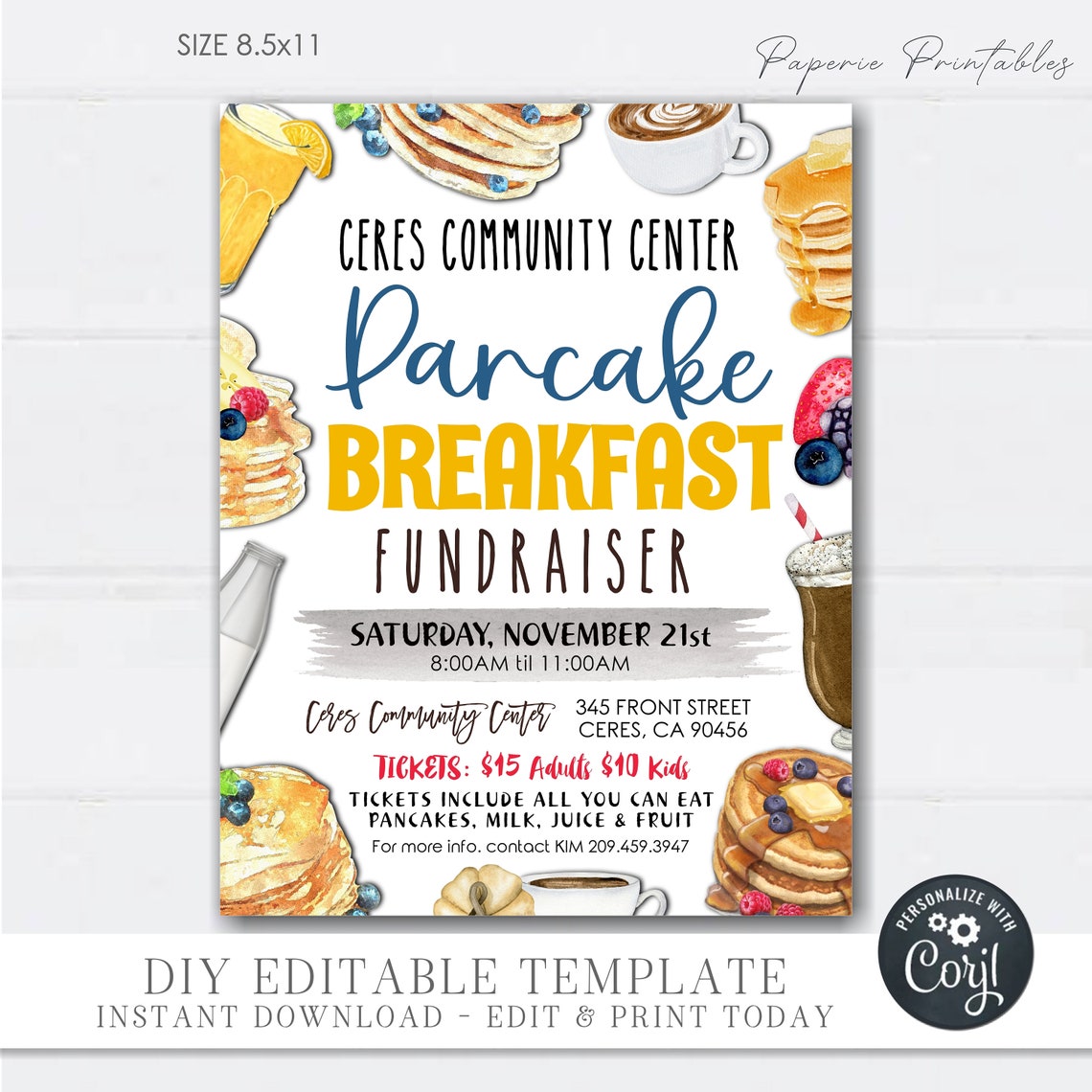 EDITABLE Pancake Breakfast Flyer Pancake Breakfast Fundraiser - Etsy
