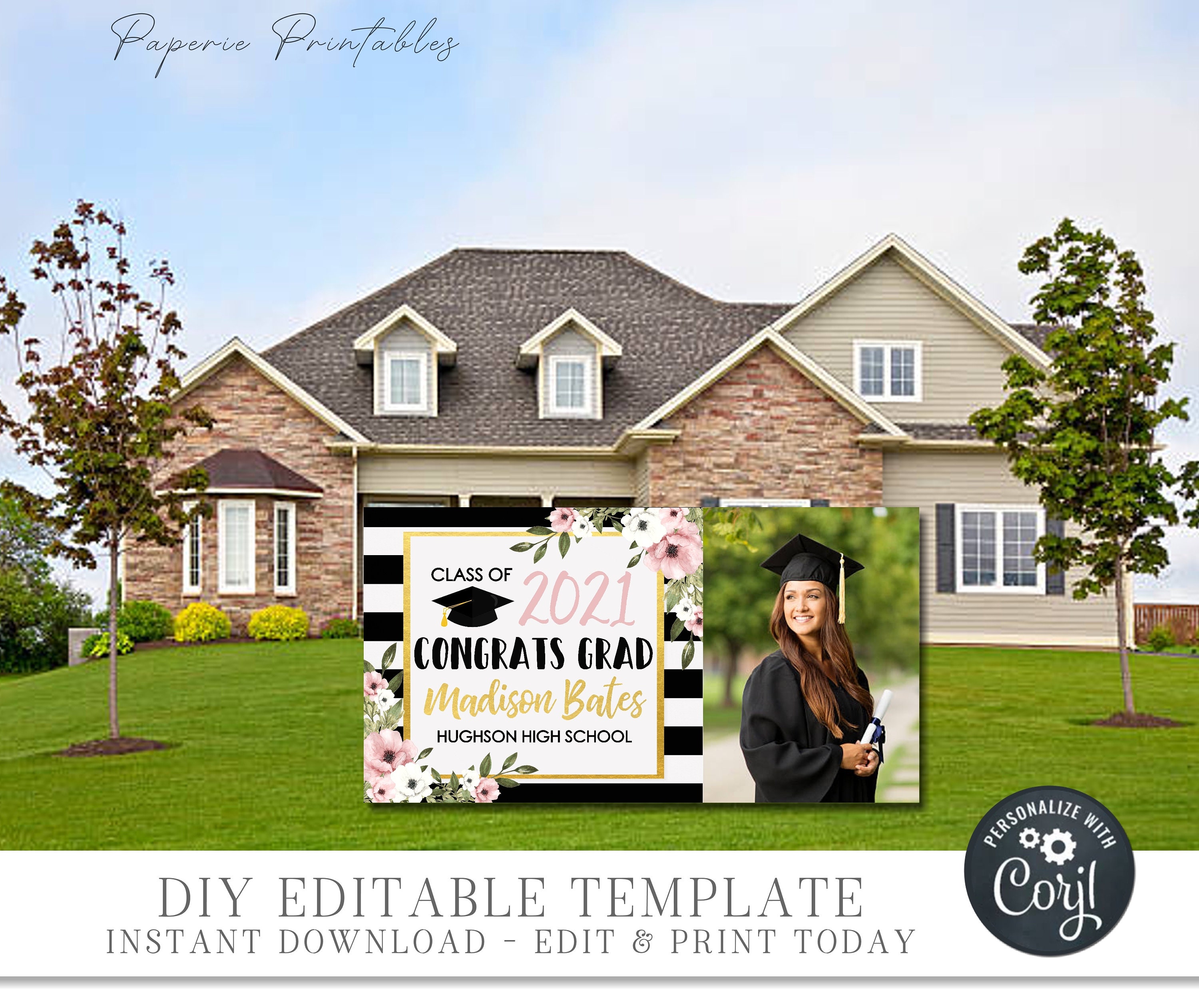 Editable Photo Graduation Banner: Class of 2024 Backdrop (DIY Corjl) # ...
