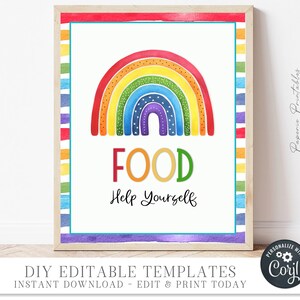 EDITABLE Rainbow Party Food Labels, Rainbow Food Table Sign, Rainbow ...