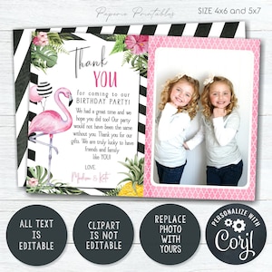 EDITABLE Flamingo Birthday Thank You Card, Let's Flamingle Thank You ...