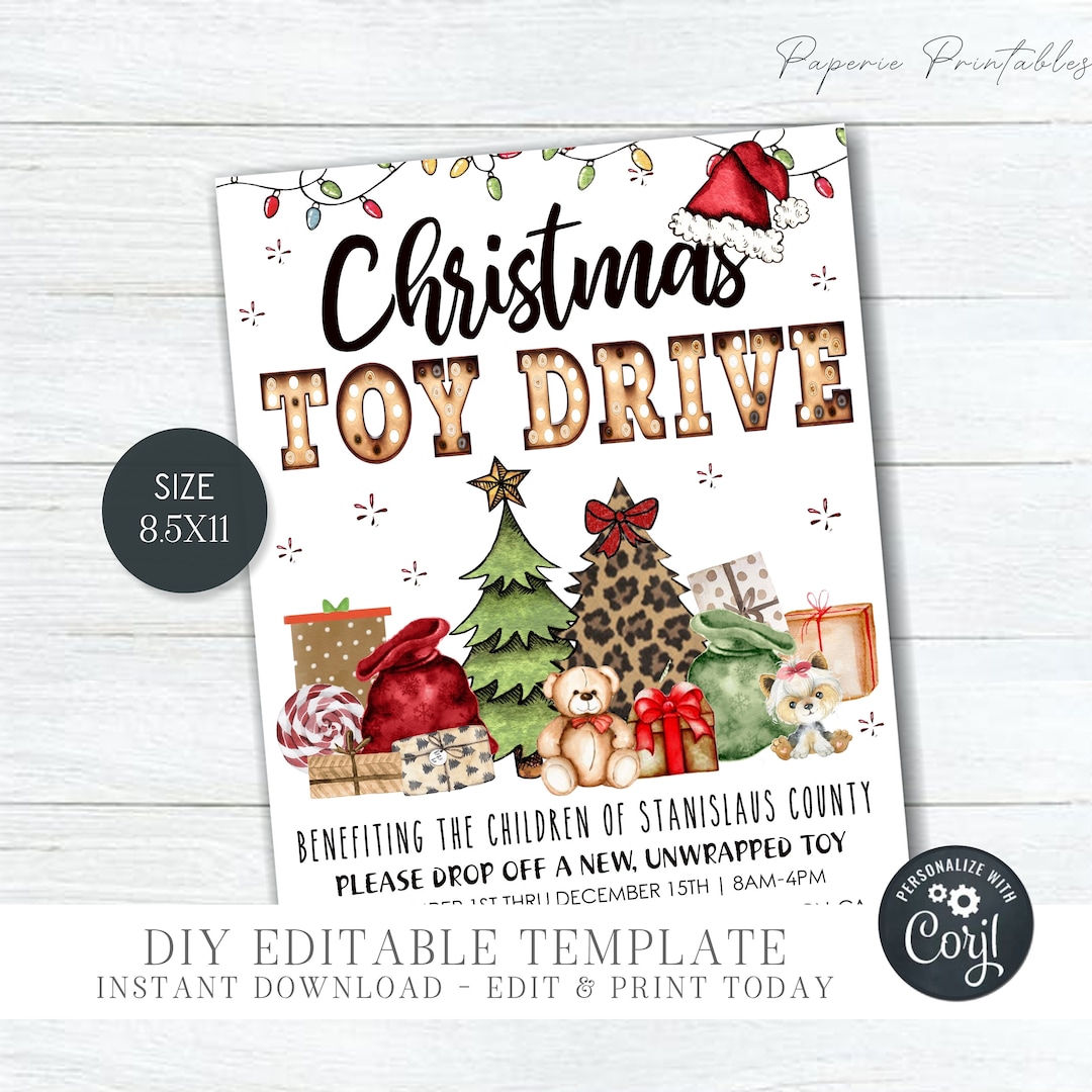 Editable Christmas Toy Drive Flyer: Church Fundraiser (8.5x11) (DIY ...