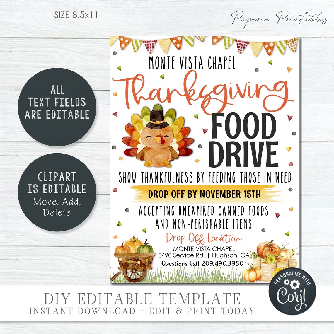 EDITABLE Thanksgiving Food Drive Flyer Food Drive Flyer - Etsy