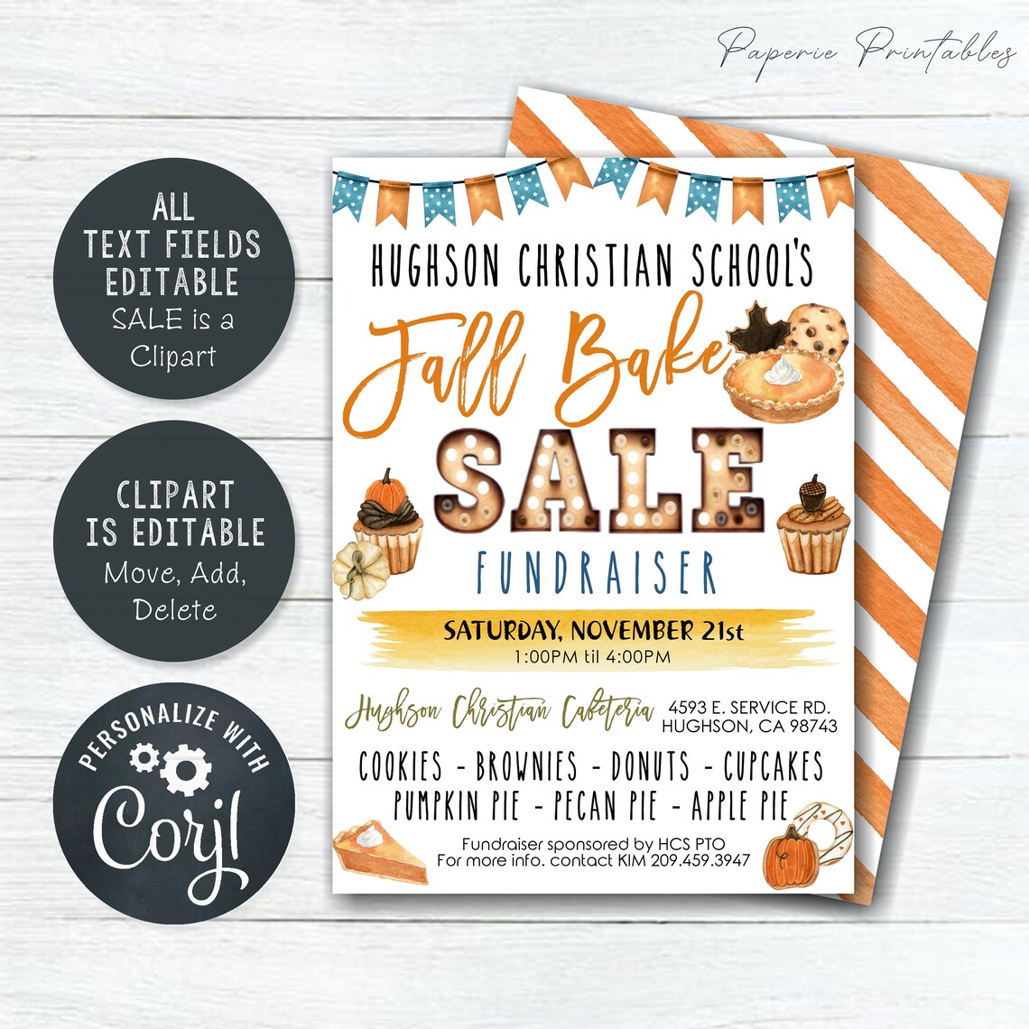 EDITABLE Fall Bake Sale Flyer School Bake Sale Flyer Church - Etsy