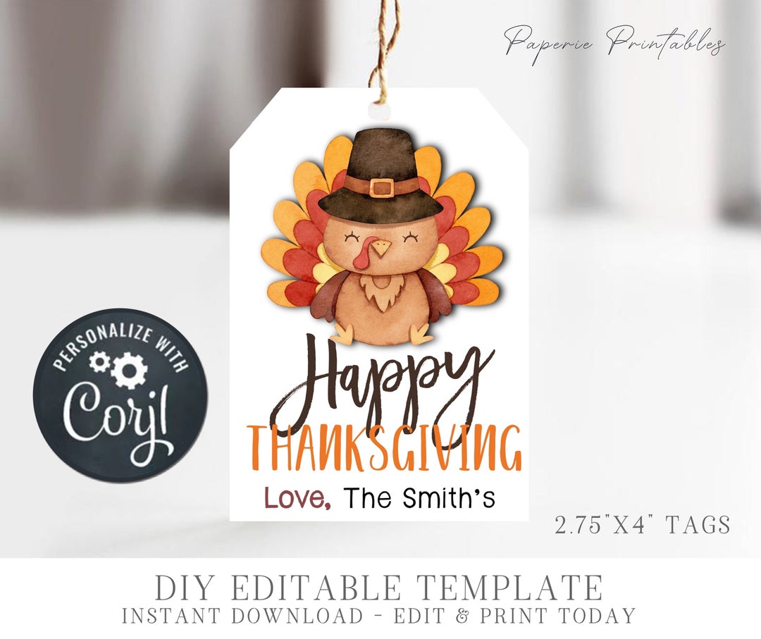 Editable Thanksgiving Gift Tags: Turkey Design (digital Download) - Etsy