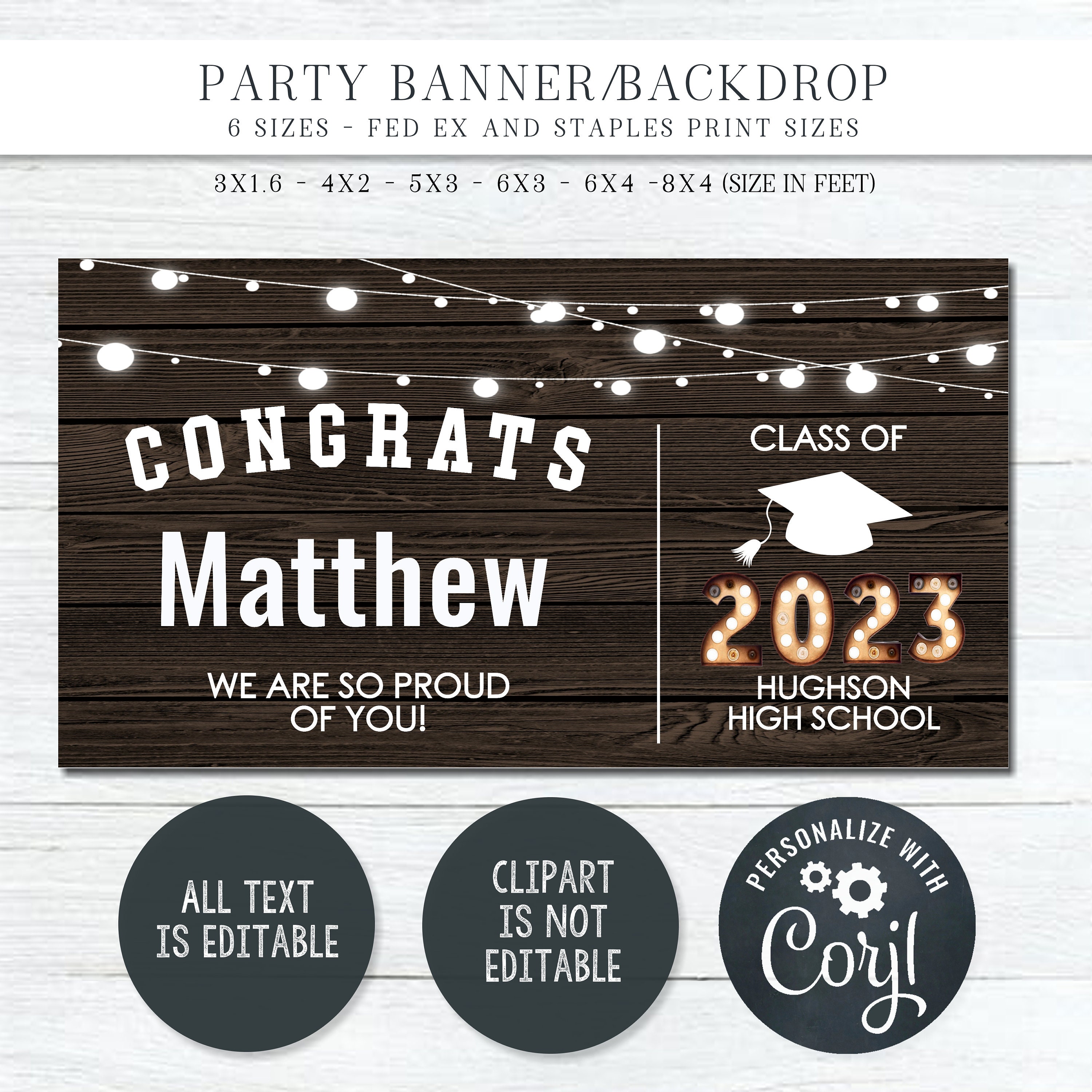 Rustic Graduation Banner: Editable Class of 2024 Backdrop (digital ...