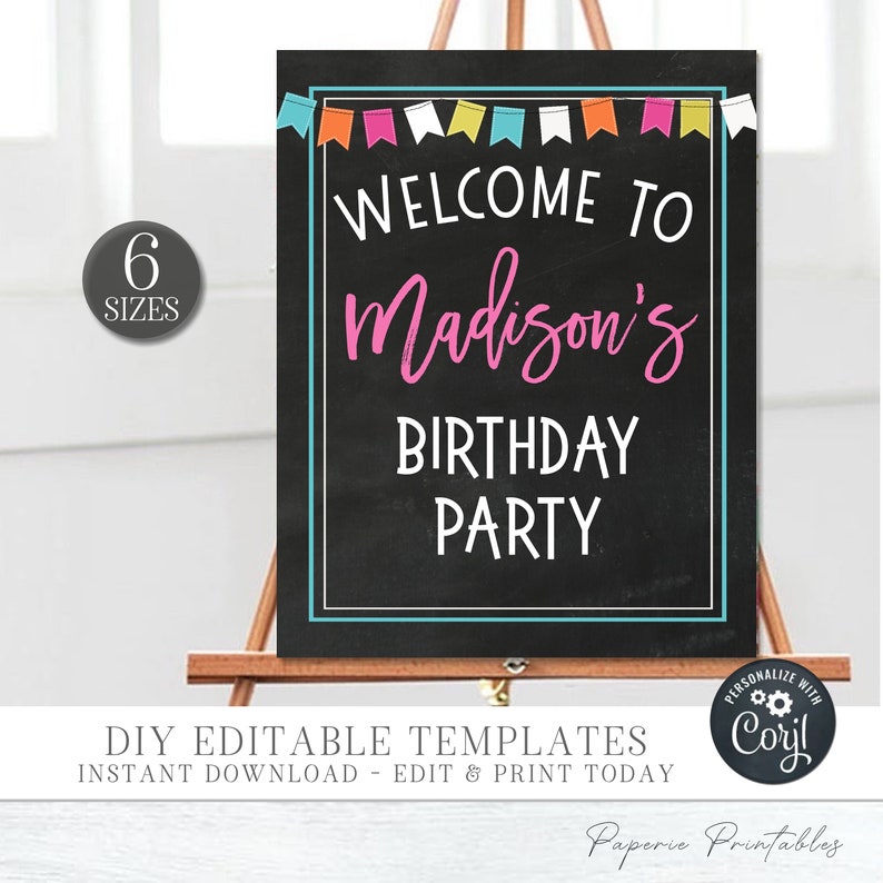 Editable Birthday Party Welcome Sign Kids Birthday Party - Etsy