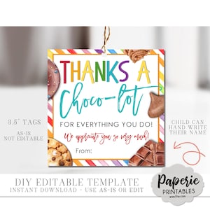EDITABLE Chocolate Teacher Appreciation Gift Tag, Secretary ...