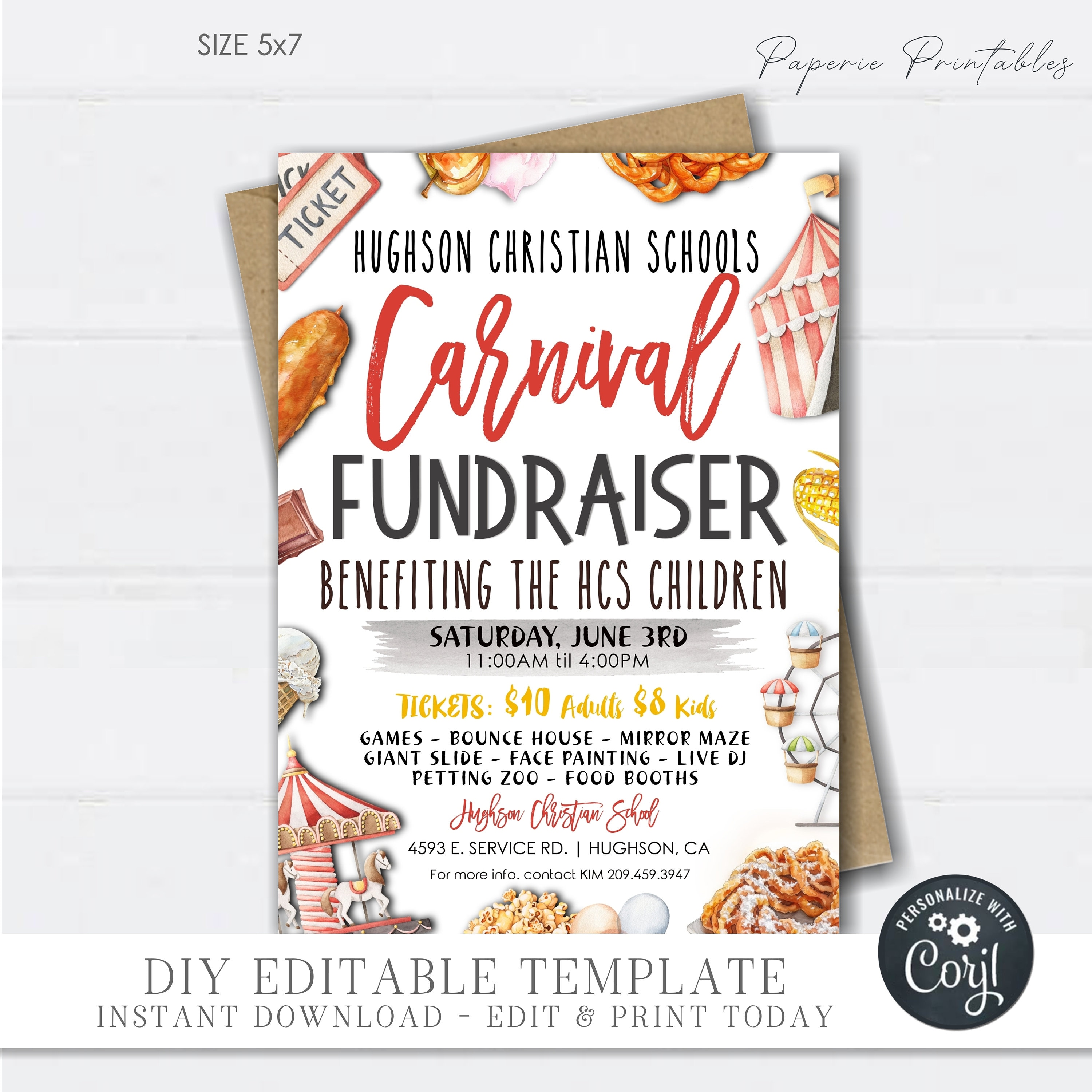 Editable Carnival Fundraiser Flyer Template (corjl DIY) #FLYR09 - Etsy