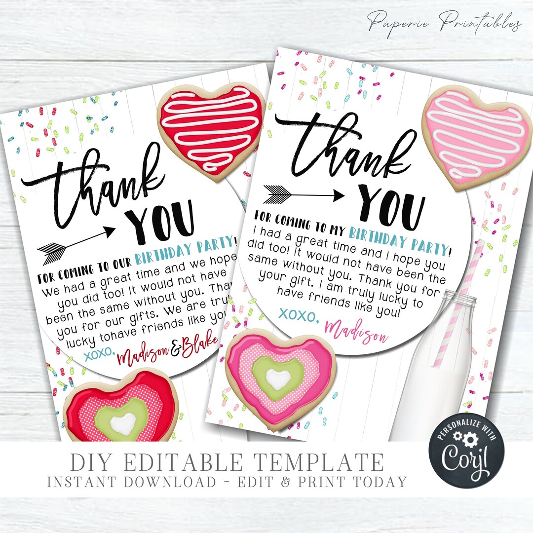 Editable Valentine Birthday Thank You Card: Sweetheart Theme (digital ...
