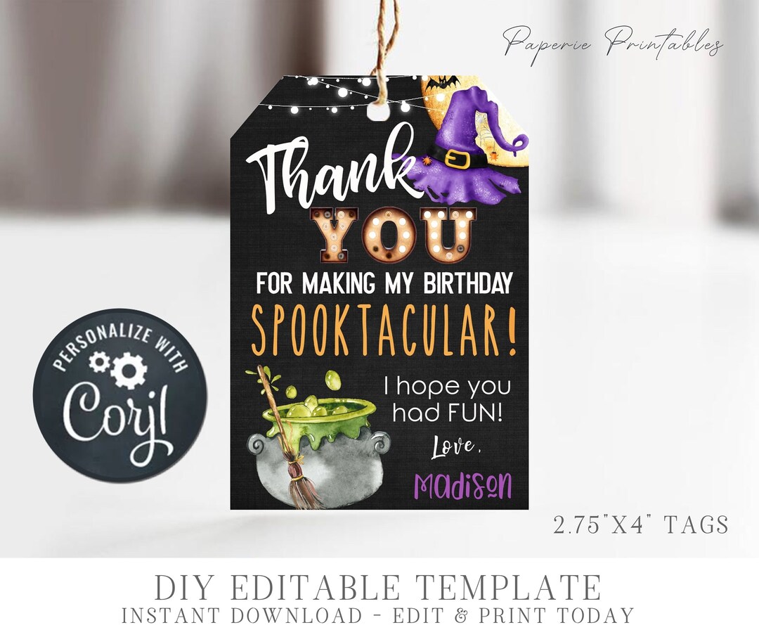 EDITABLE Halloween Birthday Party Favor Tags Spooktacular Birthday ...