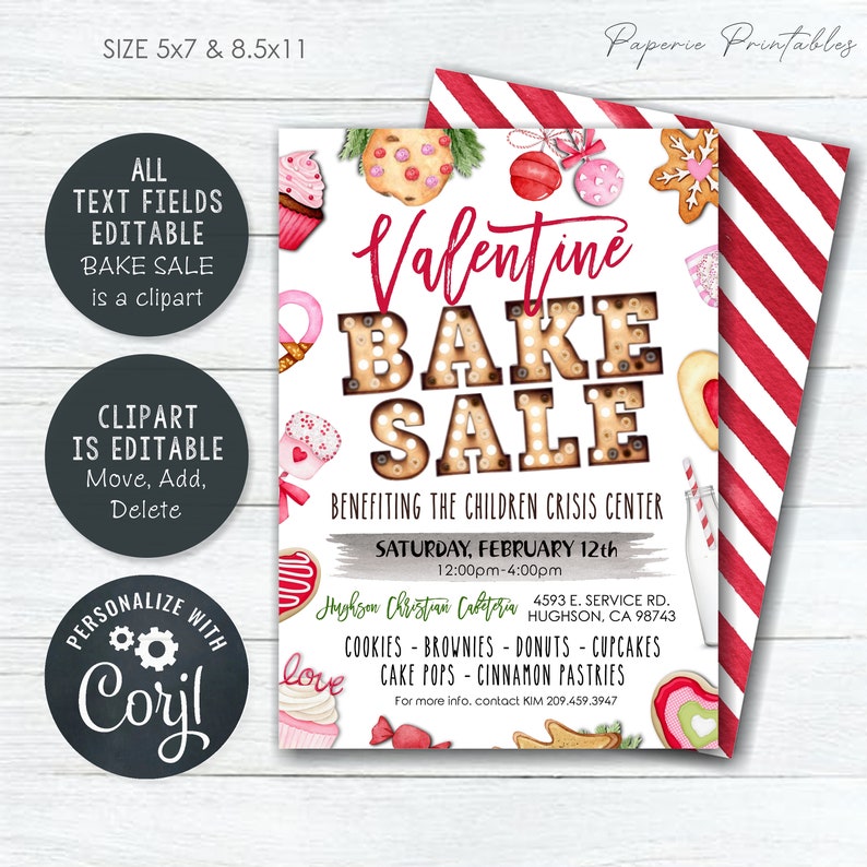 EDITABLE Valentine Bake Sale Flyer Valentine School Bake Sale | Etsy