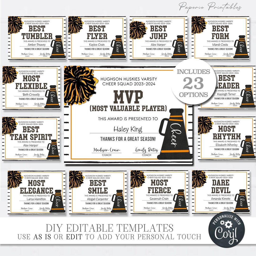 Editable Cheerleading Awards, End of Season Award, Cheer Team Party ...