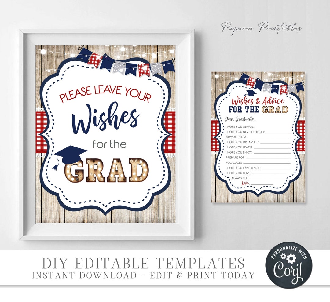 Editable Graduation Advice Cards: Wishes for the Graduate (corjl) - Etsy