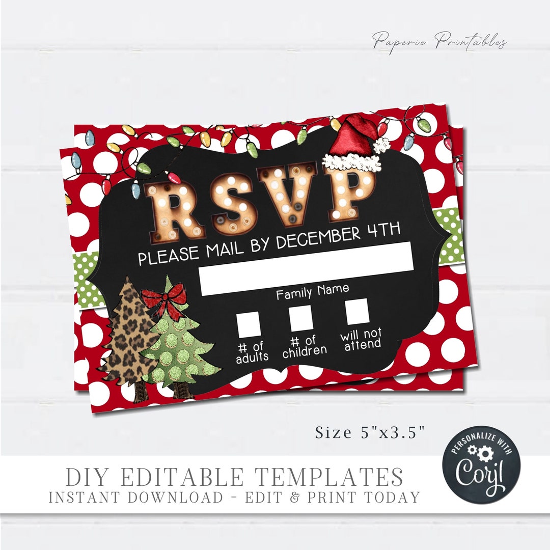 Editable Christmas Party RSVP Cards - RSVP Cards Christmas Party Modern ...