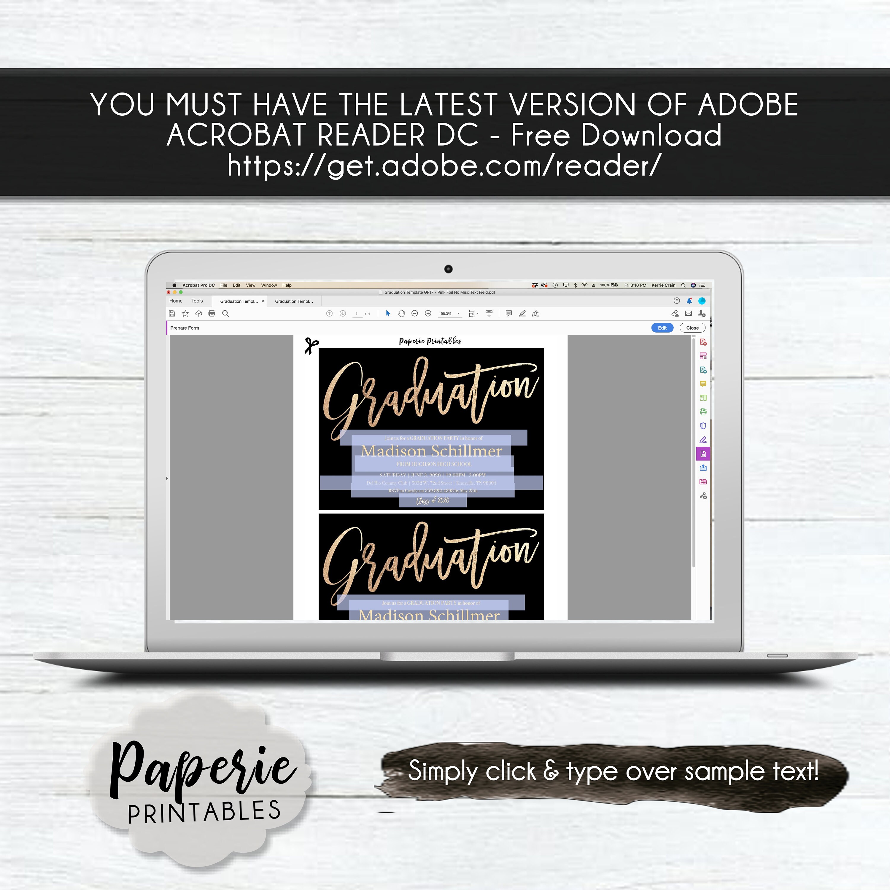 Graduation Party Invitation Template Rose Gold Graduation - Etsy