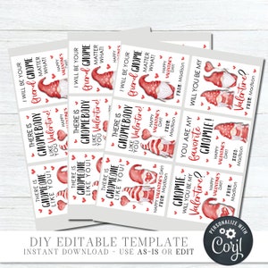 EDITABLE Gnome Valentine Cards, Kid Valentine Cards, School Valentine ...