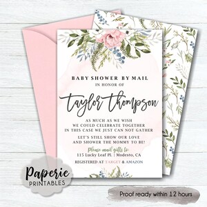 Baby Shower by Mail Invitation Floral Shower by Mail Nvitation Virtual ...