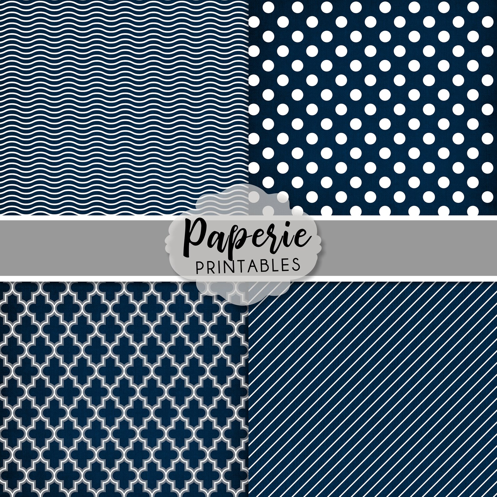 Navy & White Pattern Digital Paper 12x12 Digital - Etsy