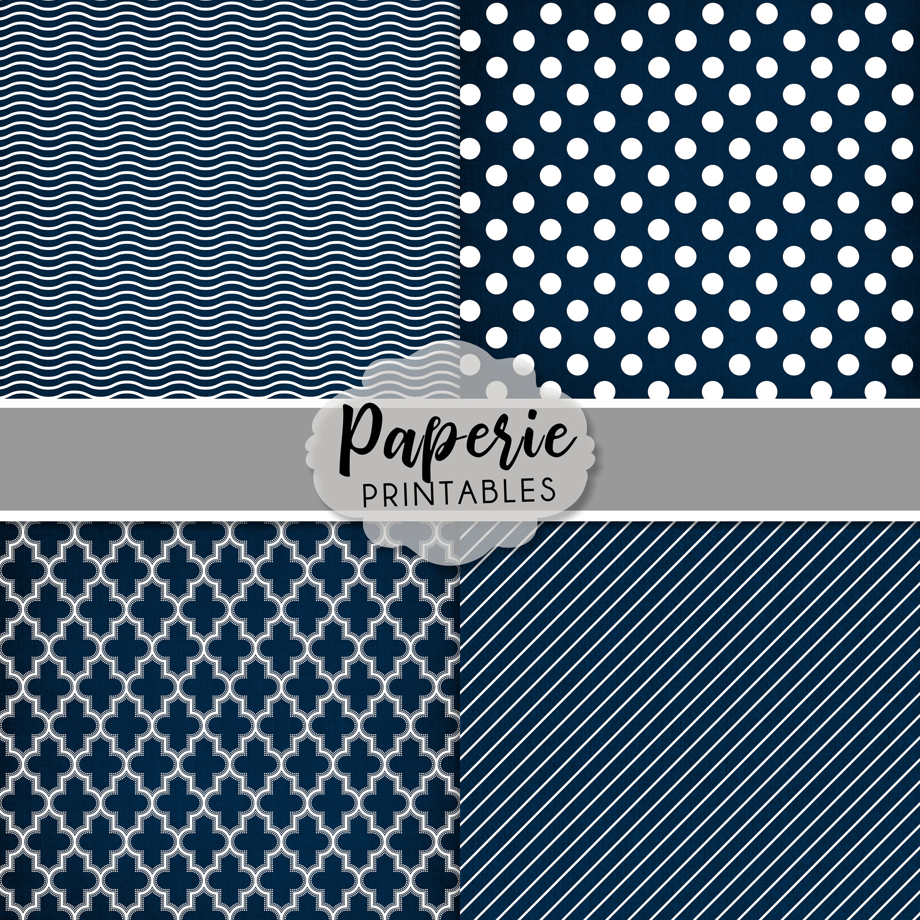Navy & White Digital Paper: 12x12 Scrapbook Patterns (digital Download ...