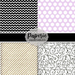 Light Purple, Gold Glitter & Black Pattern Digital Paper - 12x12 ...