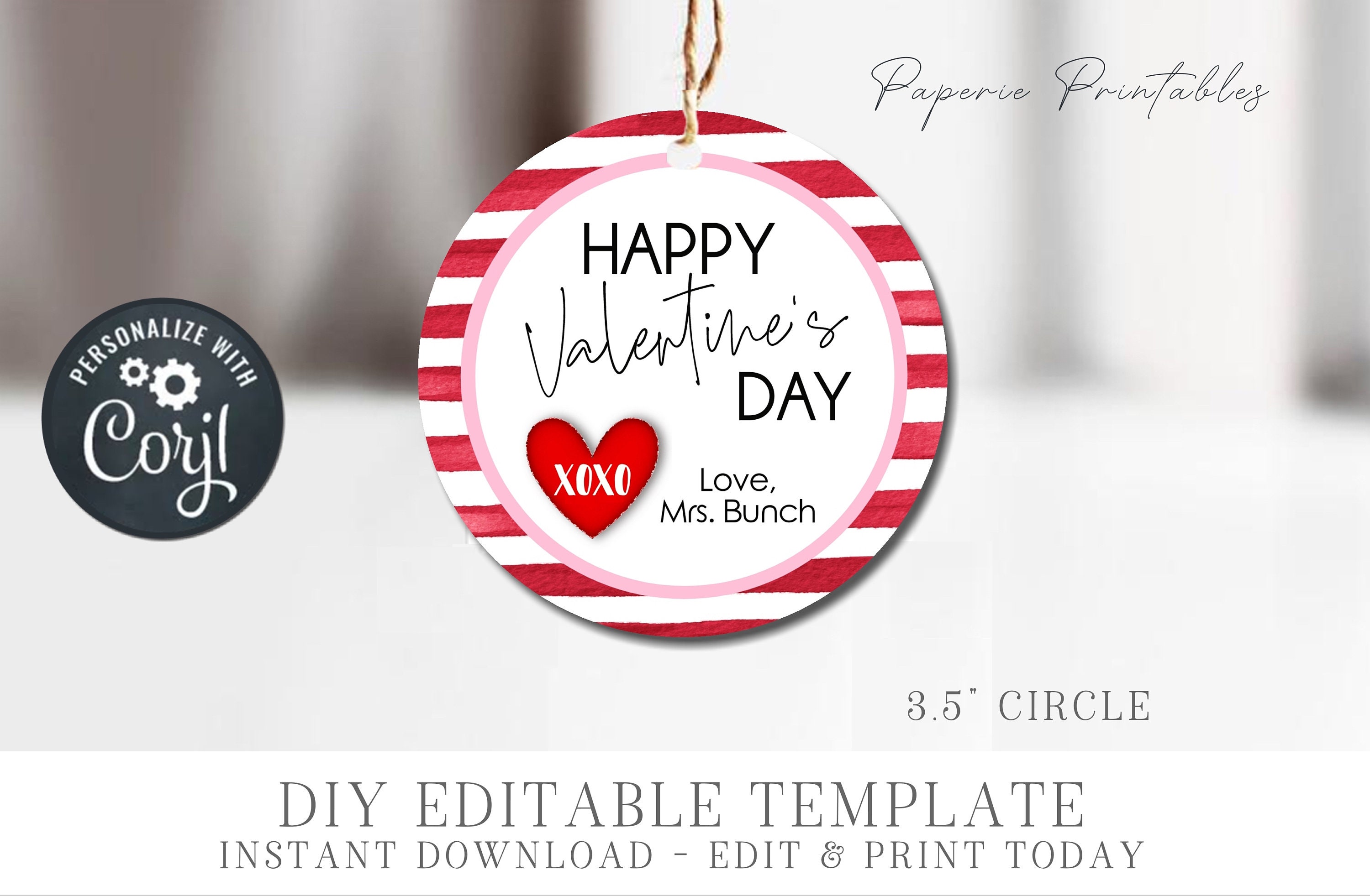 Editable Happy Valentine's Day Tag, Valentine's Day Gift Tag, Valentine ...