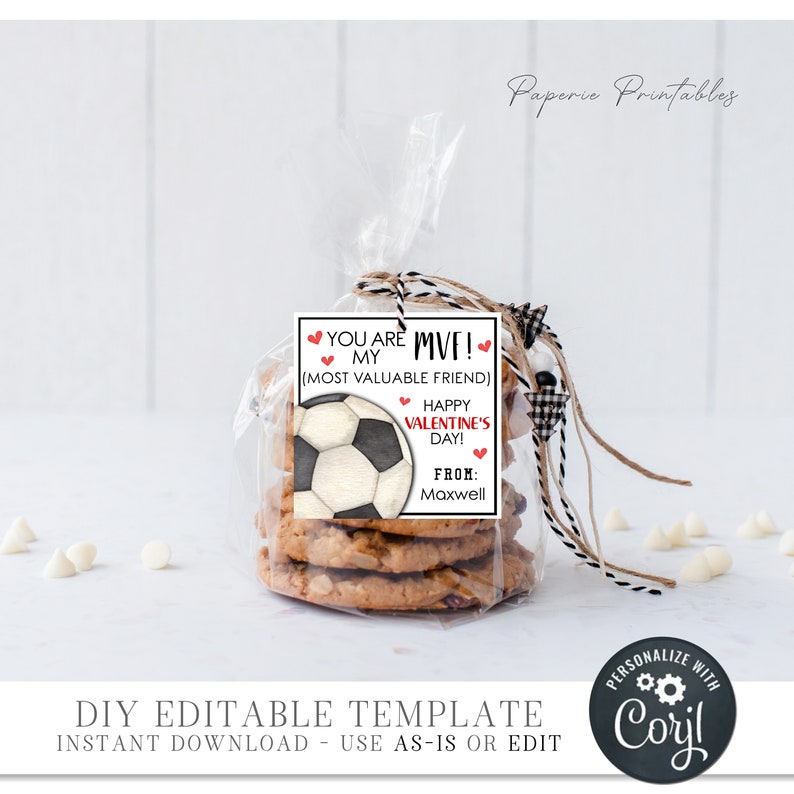 Editable Soccer Valentine Cards: Kids Printable Tags (DIY Corjl) - Etsy