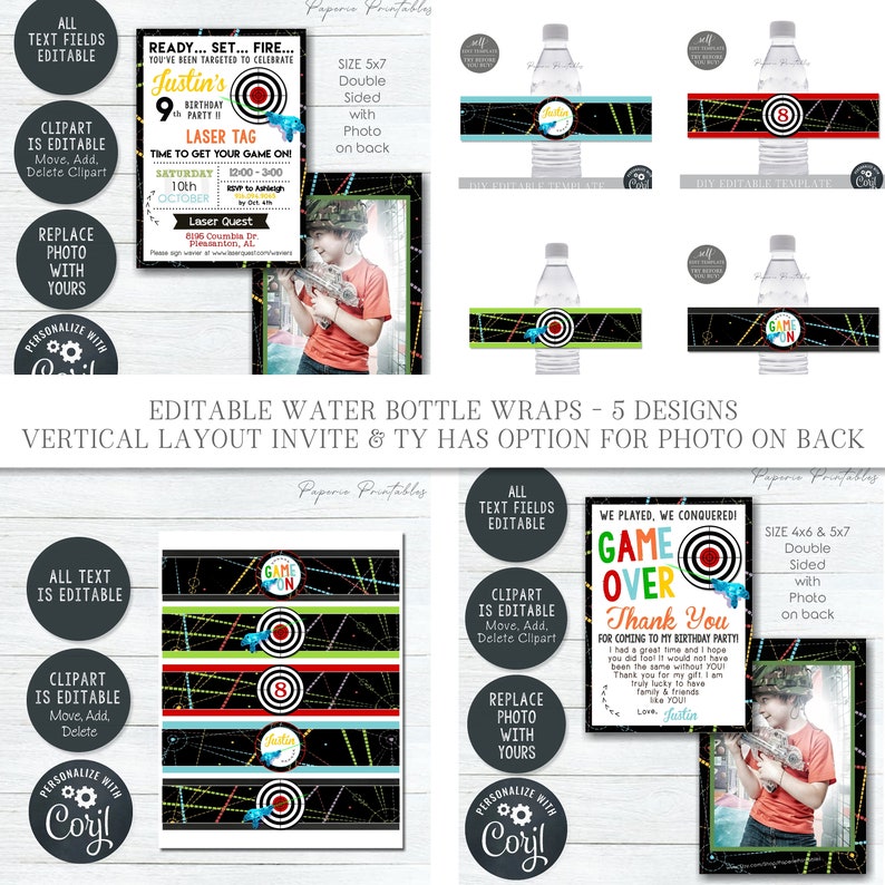 EDITABLE Laser Tag Birthday Bundle DIY Laser Tag Party | Etsy