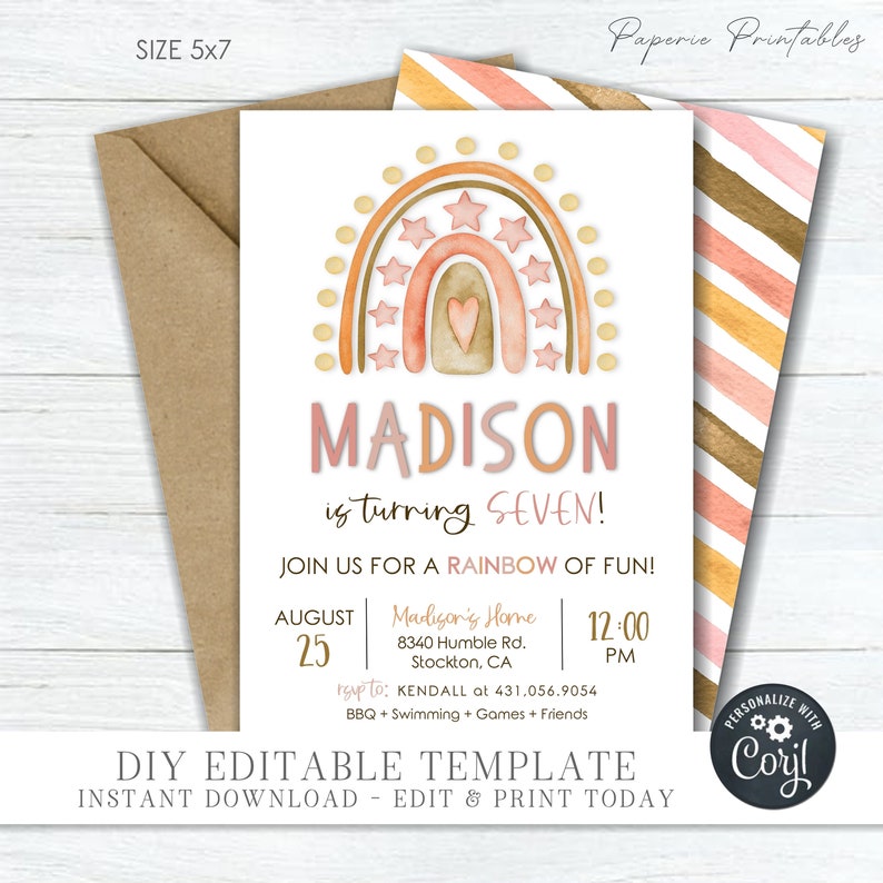 EDITABLE Boho Rainbow Birthday Invitation Rainbow Invitation - Etsy