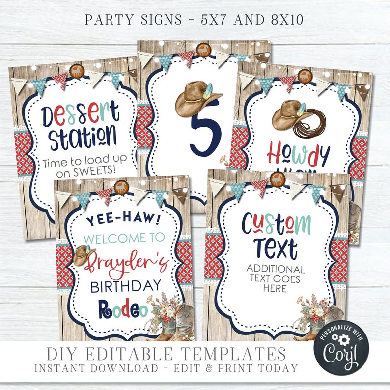 EDITABLE Cowboy Party Signs Western Party Signs Cowgirl - Etsy