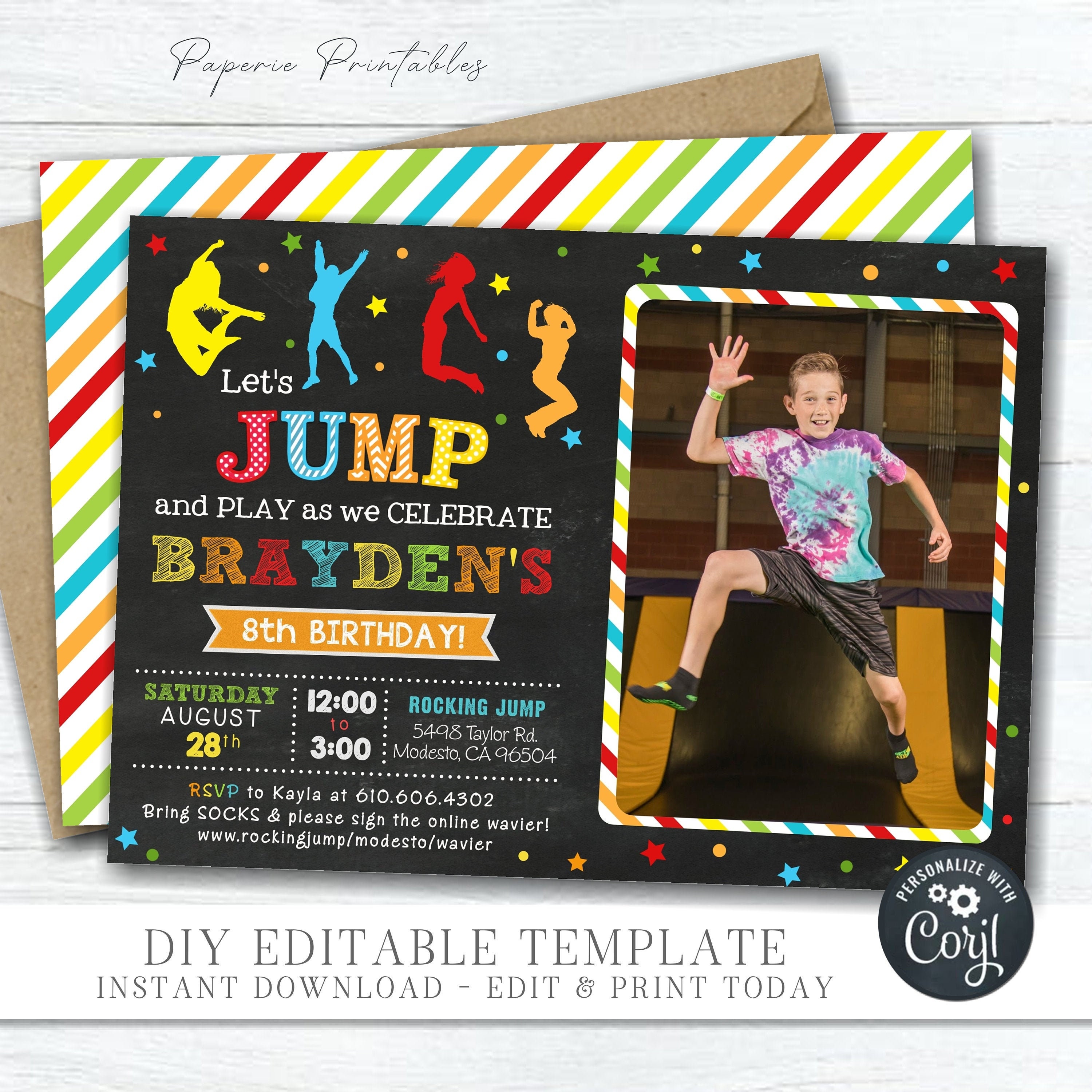 Editable Lets Jump Birthday Invitation Trampoline Etsy